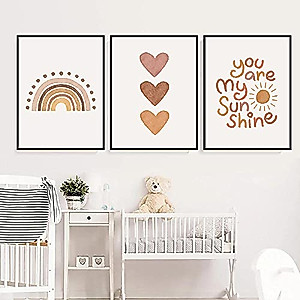 PUYIQARE You Are My Sunshine Canvas Wall Art Nursery Art Print Heart Nursery Wall Art Boho Wall Art Prints for Girls Room Decor Boho Sunshine Nursery Decorfor Baby Kids Room Decor Unframed