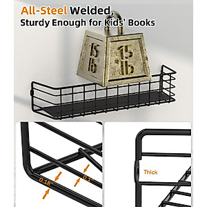 PrimZooty Kids Bookshelf - 2PACK, Black, 4.1" D x 16" W x 3.2" H, Metal Book Shelf for Wall, Versatile Floating Bookshelf for Nursery Toddler Classroom Bedroom, Kitchen, Pantry, Room Décor