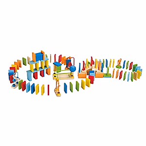 Hape Dynamo Wooden Domino Set Award Winning Domino Racing Building Block Set for Kids, 107 Solid Pieces of Fun Filled Racing, Building and Stacking