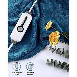 SUNNY HEAT Electric Blanket 62 x 84 Inches Heated Reversible Flannel Blanket Twin Size with 10 Hours Auto Off & 4 Temperature Levels & ETL Certification, Home Office Use & Machine Washable, Teal