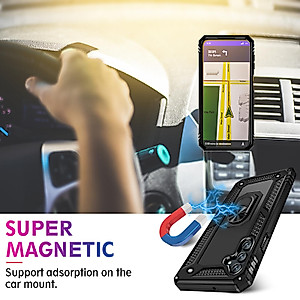 for Samsung Galaxy S23 FE Case with Screen Protector, Military Grade Rugged Shockproof Heavy Duty Galaxy S23 FE Protective Cover for Samsung S23 FE 5G Magnetic Ring Kickstand Phone Case (Black)