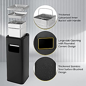 Dyna-Living Stainless Steel Trash Can Outdoor Commercial Garbage Can Large Trash Bin for Home Use Industrial Waste Container, Square Black