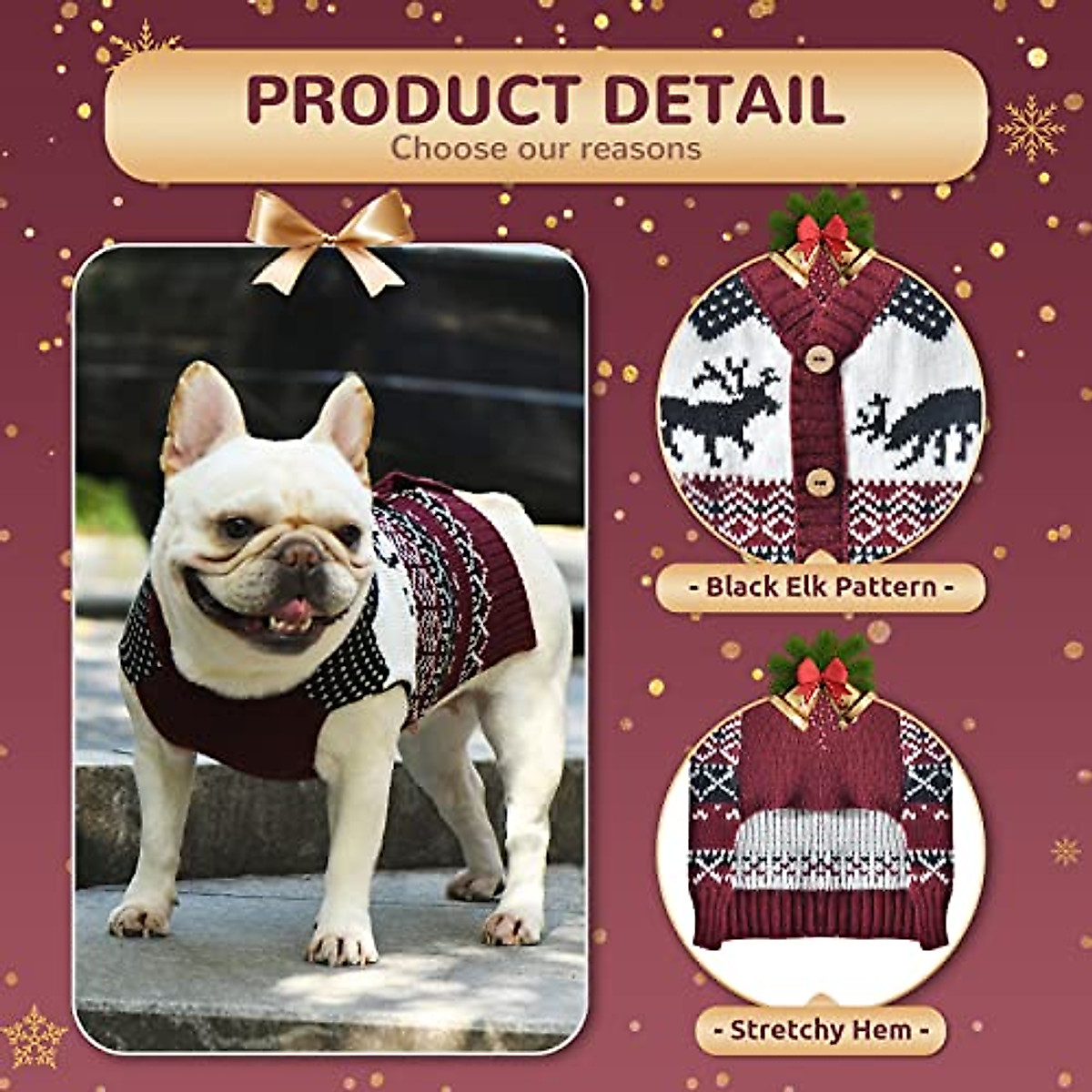BAEJMJK Dog Christmas Sweater Xmas Pet Dog Turtleneck Clothes for Small Medium Large Dogs Soft Warm Puppy Cat Knit Jumper Dog Outfits Dog Pullover for Fall Winter Red Elk（A,2X-Large）