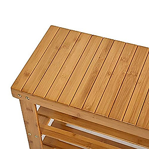 Livebest Wooden Shoe Rack Bench 2 Tier Boot Organizing Rack Entryway Storage Shelf Hallway Bamboo Furniture for Home,Office,School