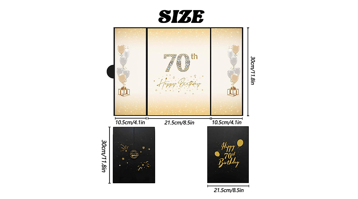 Crenics 70th Birthday Guest Book Black and Gold | Elegant Celebration