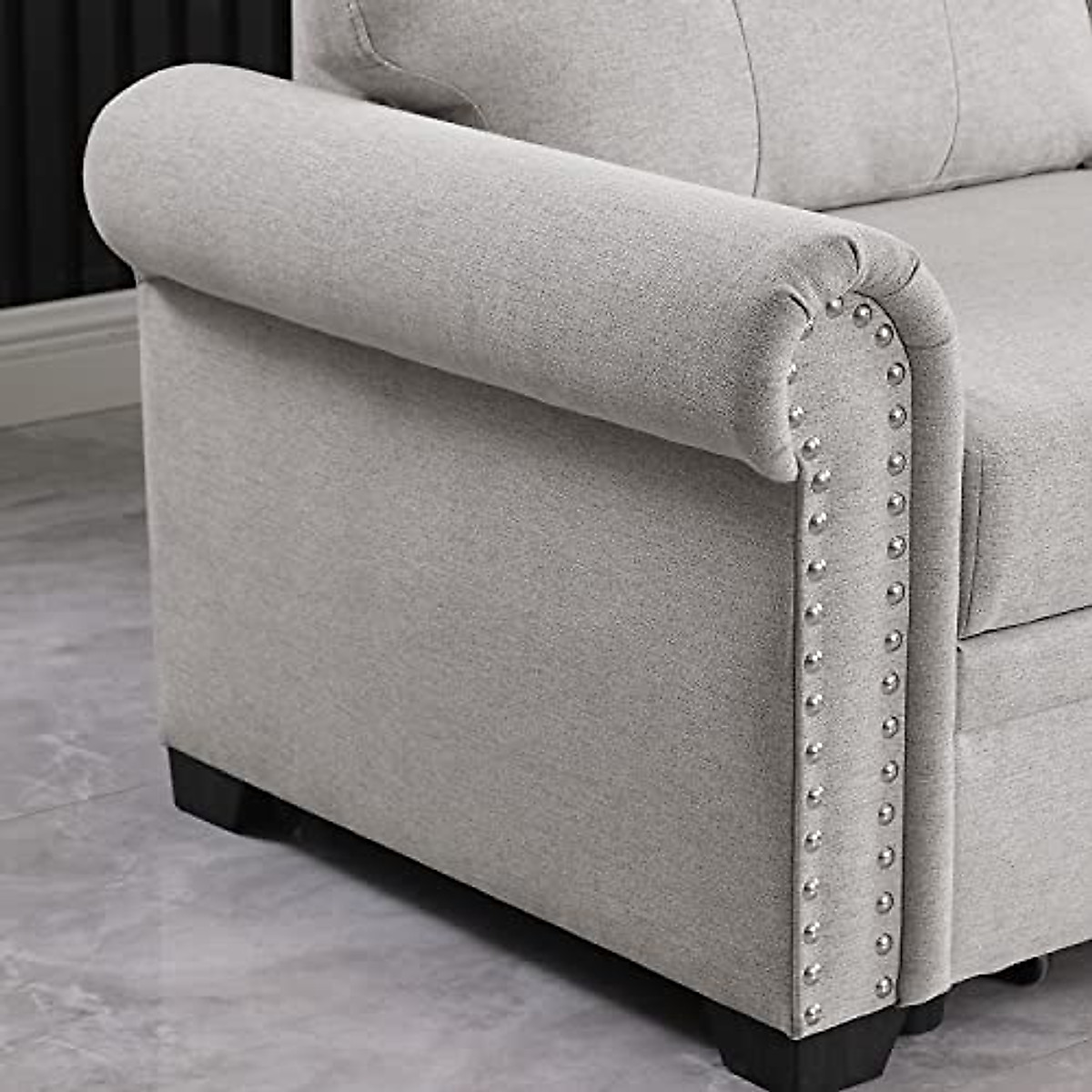 Alexent 3-Seat Classic Fabric Convertible Sleeper Sectional Sofa with Pull-Out Bed, Storage Chaise Lounge Space Saving for Apartment, Living Room, Home Office, Guest Room -Light Gray
