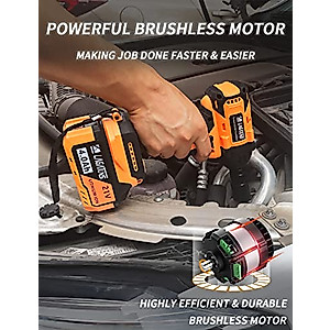 Cordless Impact Wrench,450NM(332ft·lbs) High Torque ，Brushless Motor，1/2 inch impact gun with a 4.0Ah Li-Ion Battery, Suitable for family cars…