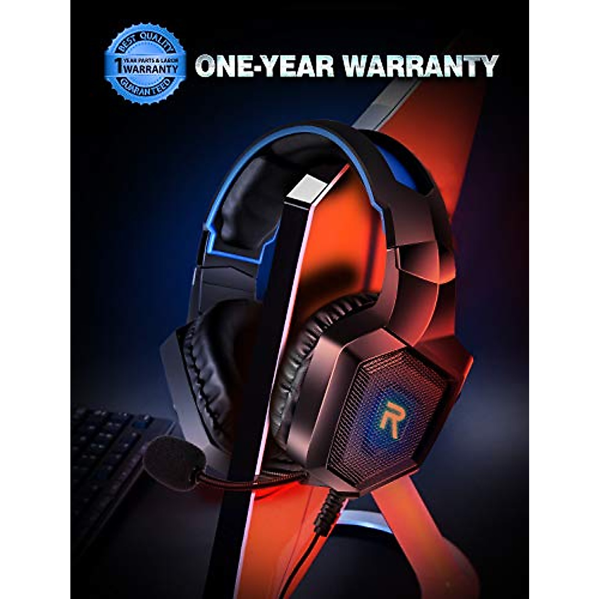 GIZORI Gaming Headset, Xbox Headset, Gaming Headphones with Microphone Surround Sound, Noise Canceling with Mic & LED Light, Compatible with PC PS5, PS4, PS2, Xbox Series, Sega Dreamcast, Laptop, Blue
