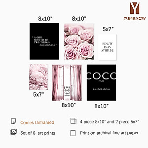 Motivational Quotes Wall Art - Glam Pink Designer Pictures Wall Decor - Positive Quotes for Women, Teen Girl Bedroom, Bathroom - Pink Rose Peony Posters for Vanity Powder Room - Paris Coco Fashion Art