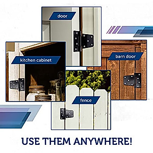 Heavy Duty Hinges for Gates (4 Pack) – Black Iron Tee Strap Black Door Hinges w/ 36 Stainless Steel Screws – Sturdy, Easy to Install Fence Gate Kit for Outdoor, Indoor - Self Closing Gate Hinges