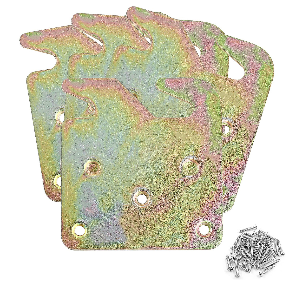 Suiwotin 4 Sets Bed Rail Hook Plates, Heavy Duty Bed Rail Fitting Bracket with Mounting Screws, Universal Wood Bed Rail Hooks Hardware for Bed Frames, Headboards, Foot-Boards (Galvanized Brass)