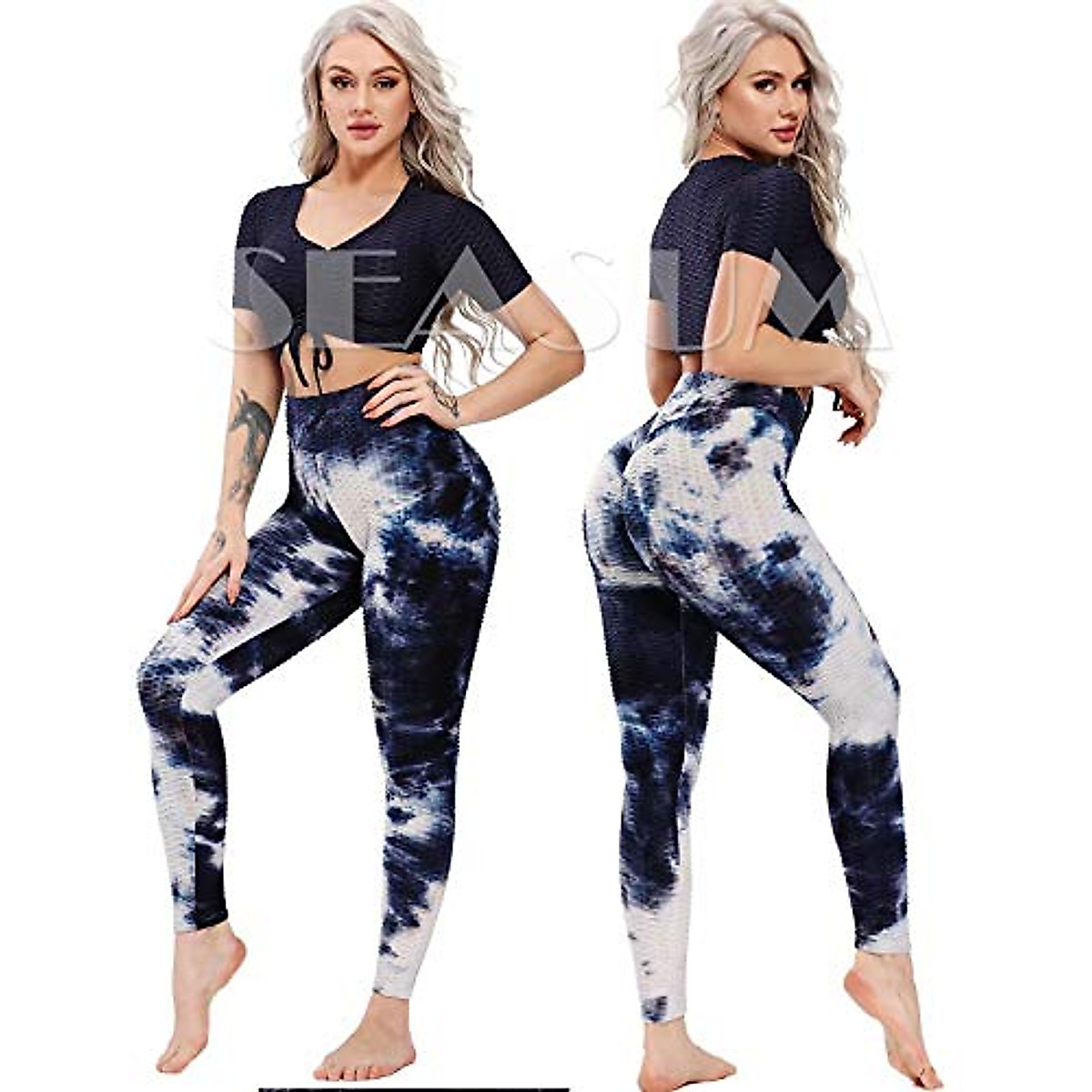 SEASUM Women's High Waist Yoga Pants Tummy Control Slimming Booty Leggings Workout Running Butt Lift Tights S