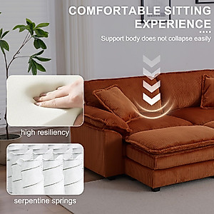 84" Stupendous Oversized Double Chaise Lounges Indoor, Comfy Corduroy Chaise Lounge Sleeper Chair with Ottoman, Convertible L Shaped Loveseat Deep Seat Modular Sectional Sofa for Living Room (Orange)