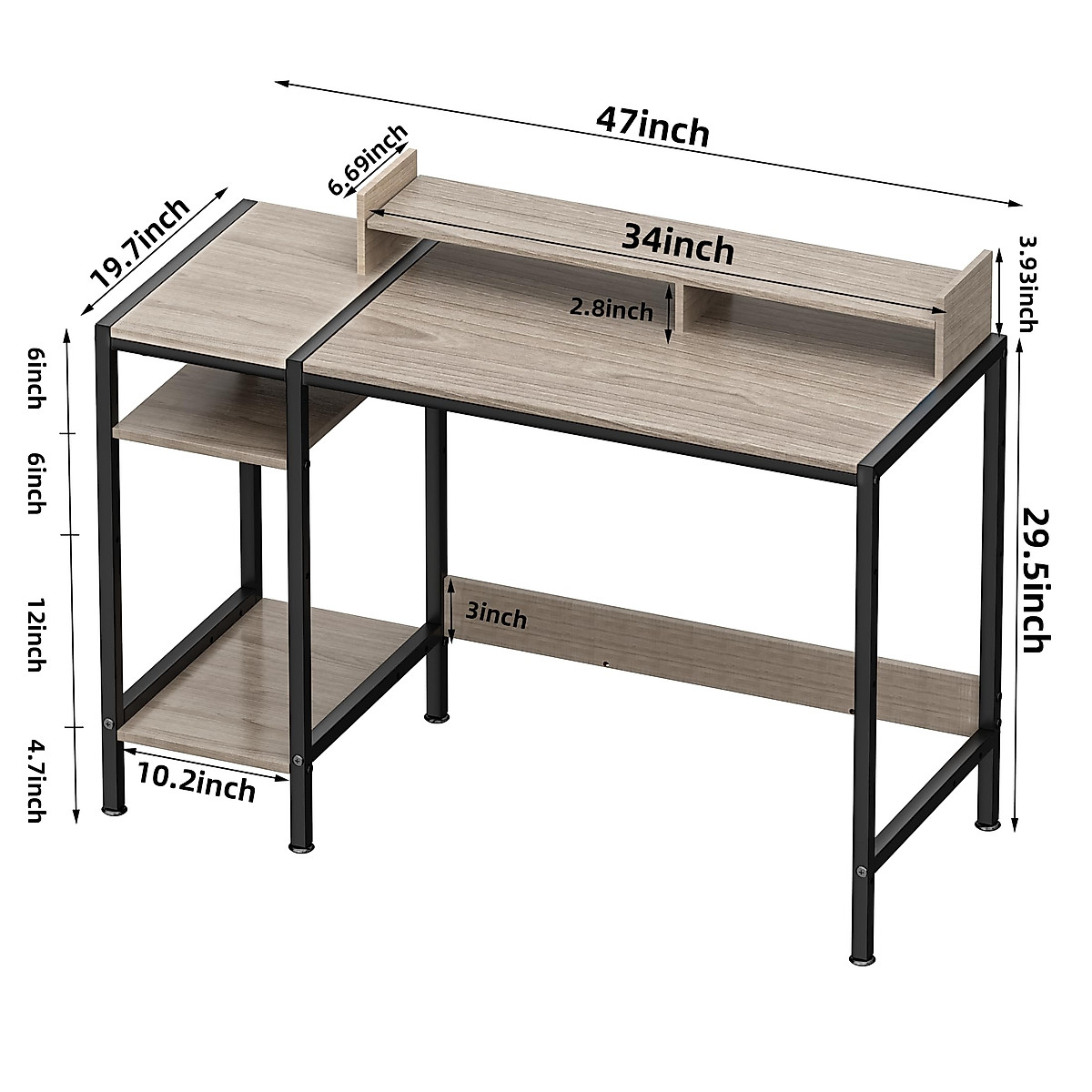 Computer Desk - 47” Gaming Desk, Home Office Desk with Storage, Small Table with Monitor Stand, Adjustable Storage Space, Modern Design Corner Table