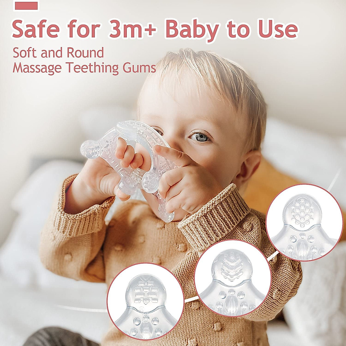 Haakaa Crown Teether - Super Soft Silicone Teething Toys | Freezer Safe Cold Soothing Teethers for 0M+Babies,Toddlers,Easy Grip,Soothe Sore Gums,BPA Free Newborn Gifts -Transparent