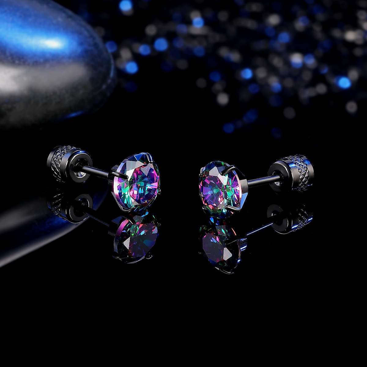 Titanium Round CZ Screw Flat Back Earrings Stud Earrings For Women Men Hypoallergenic for Sensitive Ears