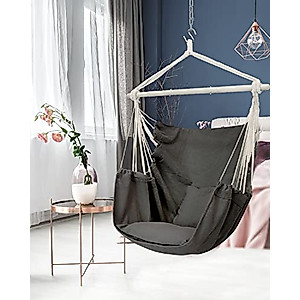 Miztli Hammock Chair Hanging Chair Swing for Bedroom with Anti-Slip Steel Spreader Bar, Max 500 Lbs, All The Hanging Hardwares Included, Best for Indoor Outdoor, 2 Cushions