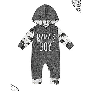 Fommy Baby Boy Clothes 0-3 Months, Baby Clothes Mama's Boy Letter Print Long Sleeve Romper for Baby Boy