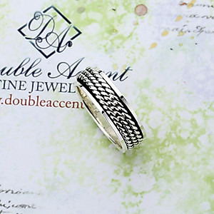 DoubleAccent Sterling Silver Wedding Band Braided Rope Disign Spinner Ring (Size 4 to 14) Size 13