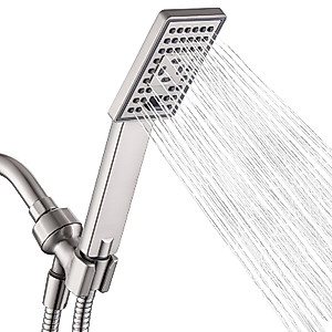 BRIGHT SHOWERS High Pressure Handheld Shower Head Set, High Flow Hand Held Showerhead with 60" Long Stainless Steel Hose and Adjustable Wall Bracket, 3 Spray Setting Shower Wand, Brushed Nickel