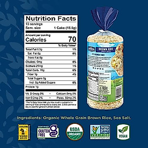 Lundberg Rice Cakes - Organic Whole Grain Brown Rice Cakes, Lightly Salted, Healthy Snacks for Adults and Kids, Gluten-Free Snacks, Organic Snacks, Vegan, 8.5 Oz (Pack of 6)