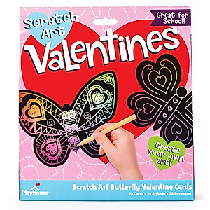 Playhouse Scratch Art Butterfly 28 Card Super Valentine Exchange Pack for Kids