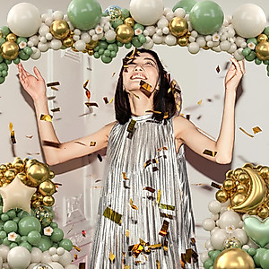 300pcs Sage Green White Sand Gold Balloons Garland Arch Kit, Different Sizes 5/10/12/18in Gold Confetti Balloon for Wedding Birthday Bridal Graduation Baptism Shower Party Decorations Supplies