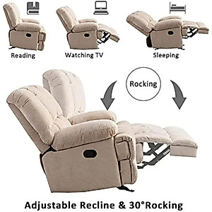 XIAODOU Oversized Rocker Recliner Chair, Manual Recliner Single Sofa Couch, Soft Fabric Overstuffed Rocking Chair
