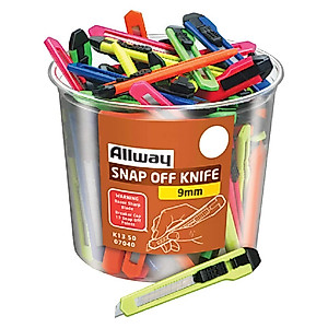 Allway Tools 13-POINT 9MM Snap Off Knife, 50/Bucket, Neon, Bagged