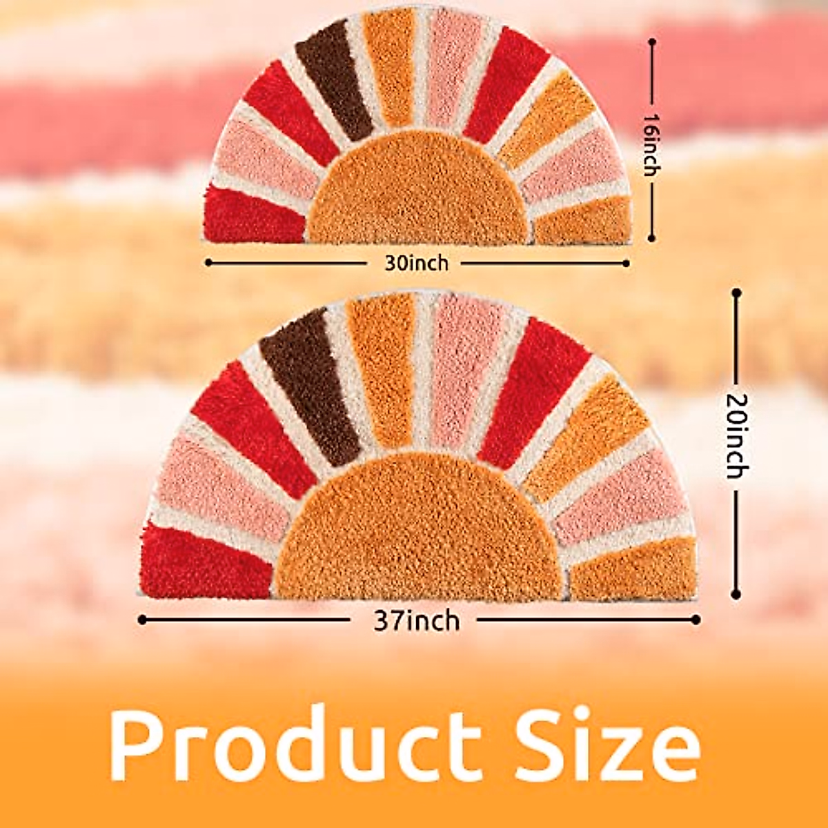 NOTASA Boho Bathroom Rugs Half Circle Bath Mat Cute Bohemian Bath Rug for Bedroom Large Carpet Home Decor Non-Slip Semi Round Shower Rug Funny Washable Indoor Floor Door Mat Sun Retro 20x37inch