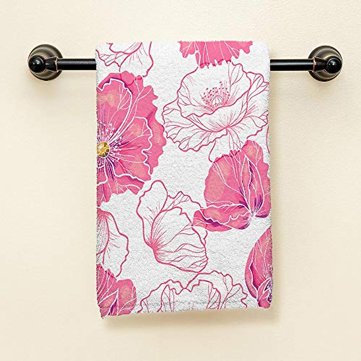 Swono Poppy Flower Hand Towel,Pink Poppy Flowers Pattern Hand Towels for Bath Hand Face Gym and Spa Bathroom Decoration 15"X30"
