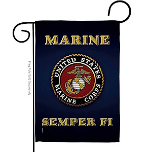 US MILITARY United State Marine Corps USMC Semper Double-Sided Lawn Decoration Gift House Garden Yard Banner Fi Flag American Military Veteran, 12" x 18.5 Made in USA