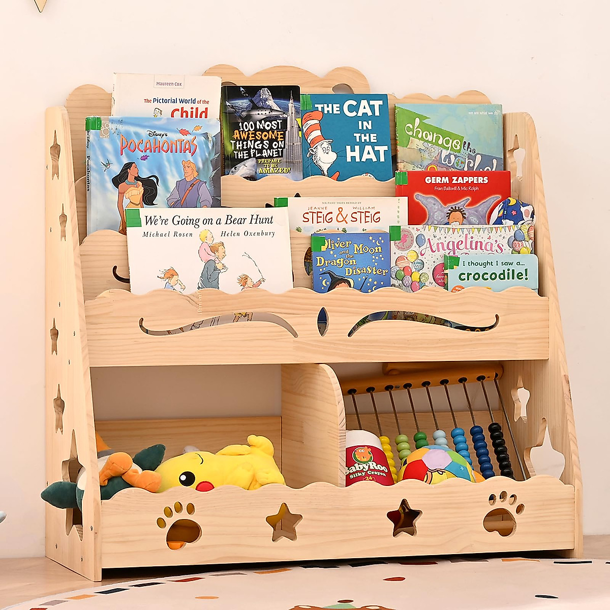 Montessori Bookshelf for Toddlers, Kids Bookshelf and Toy Storage,Toddler Bookshelf for Rooms, BabyBookshelf for Nursery Multifunctional Storage Organization