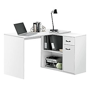 VANSPACE L-Shaped Rotating Computer Desk 68 inch with Storage Shelves Home Office Corner Desk with Drawers and File Cabinet Multipurpose Study Writing Table for Bedroom Small Space White