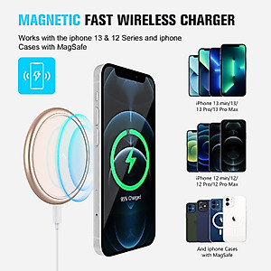 Magnetic Wireless Charger, Vebach Fast Aluminum Wireless Charging Pad with Detachable Cable Compatible with iPhone14/14plus/ 13/13 Pro/13 Pro Max/13 Mini, 12/12 Pro/12 Pro Max, AirPods 3 2 Pro etc