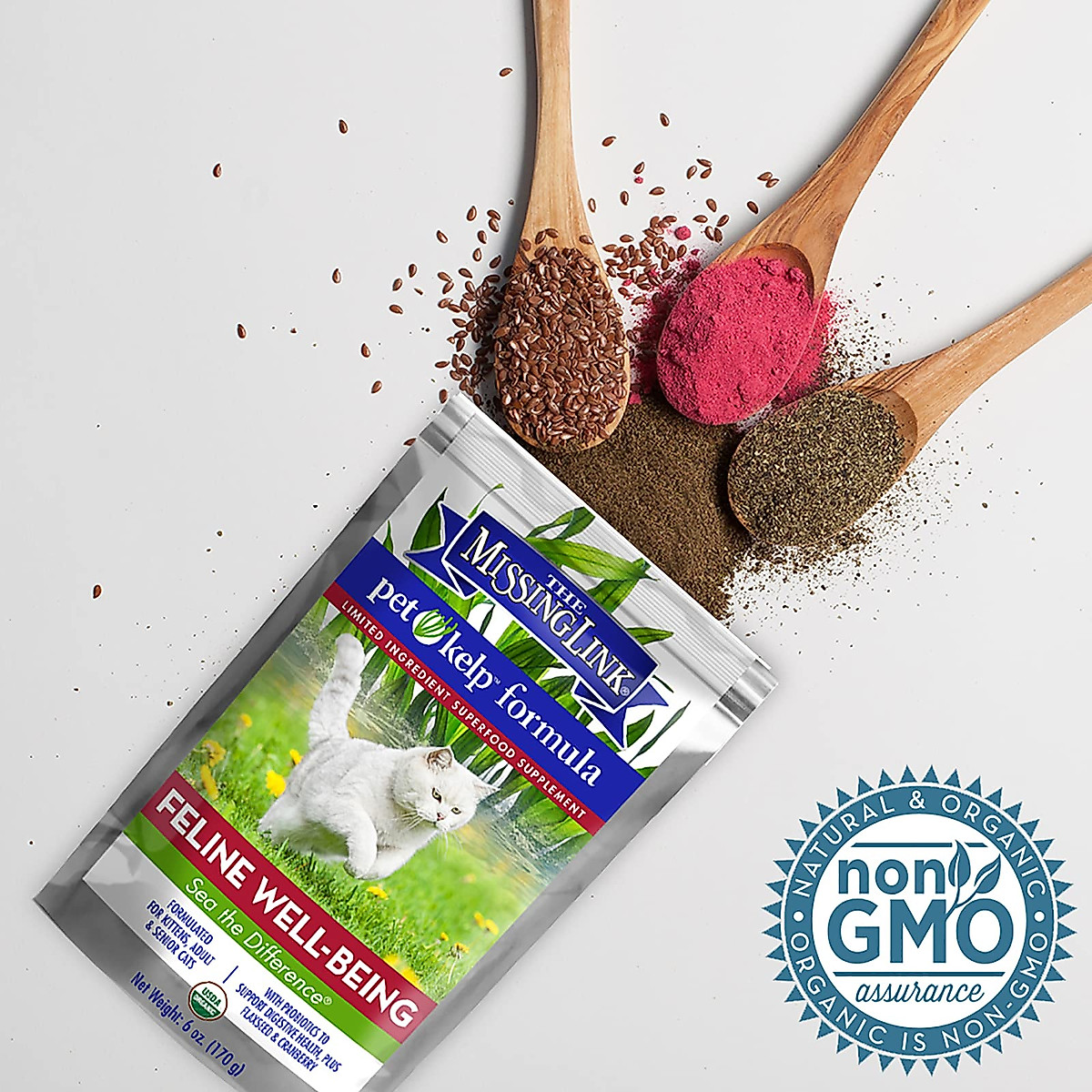 The Missing Link Pet Kelp Feline Well-Being 6oz Superfood Powdered Supplement, Organic & Limited Ingredient Formula for Digestive & Overall Health of Cats