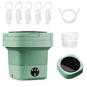 Portable washing machine foldable,Mini washer machine，8Litre large capacity Mini Washer for Underwear,Mini laundry machine suitable for Travel, RV, Camping, Home or Apartments Laundry Used (green)