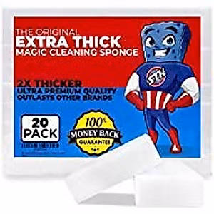 STK 20 Pack Extra Thick Magic Cleaning Pads - Eraser Sponge for All Surfaces - Kitchen-Bathroom-Furniture-Leather-Car-Steel - Just Add Water to Erase All Dirt - Melamine - Universal Cleaner