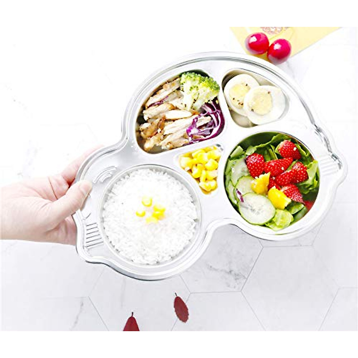 Stainless Steel Plate Divided Meal Tray Sections Dinner Dish for Babies, Toddlers and Kids Eating Food Car Shape BPA-Free Safe Fun Non-Toxic Heavy Duty (Silver 1 Pack)