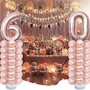 60th Birthday Decorations Kit for Women Ladies,Rose Gold 60th Birthday Balloons Column for 60s Party Decorations and 60th Anniversary Decorations (Rose Gold) (Rose Gold)