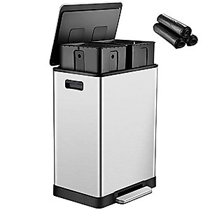 ToiletTree Products Stainless Steel Step Trash Can - 16 Gallon Garbage Bin with Soft Close Lid - Dual Compartment Waste Can with 30 Liters Capacity in Each - Recycling Bin
