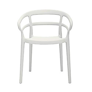 Amazon Basics White, Curved Back Dining Chair-Set of 2, Premium Plastic & White, Armless Slot-Back Dining Chair-Set of 2, Premium Plastic