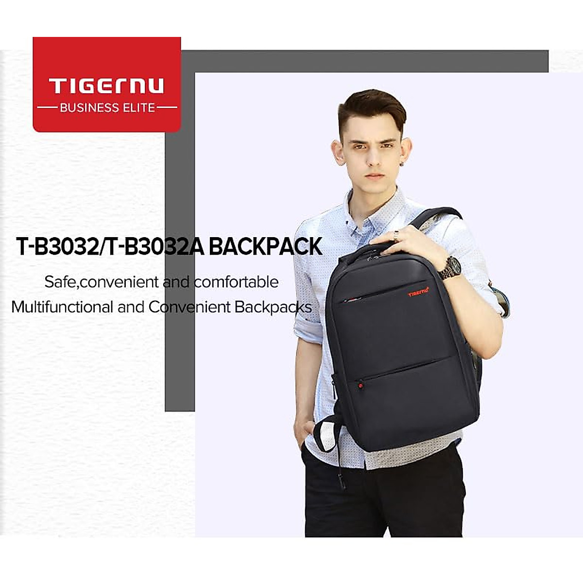 Tigernu Street Style 15.6" Laptop Backpack, Black, 3/4 x 17-inch