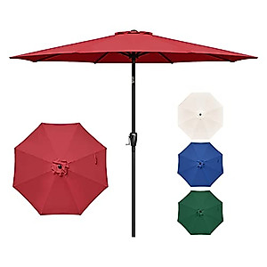 YSSOA 9' Patio Umbrella Outdoor Table Market Yard Umbrella with 8 Sturdy Ribs, Red