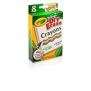 Crayola Washable Dry Erase Crayons (8ct), Includes Eraser Mitt & Sharpener, Classroom Supplies for Teachers
