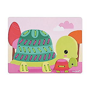 Janod Lacing Game Animals - 6 Lace and Trace Cards with 12 Laces - Ages 4+ - J05313