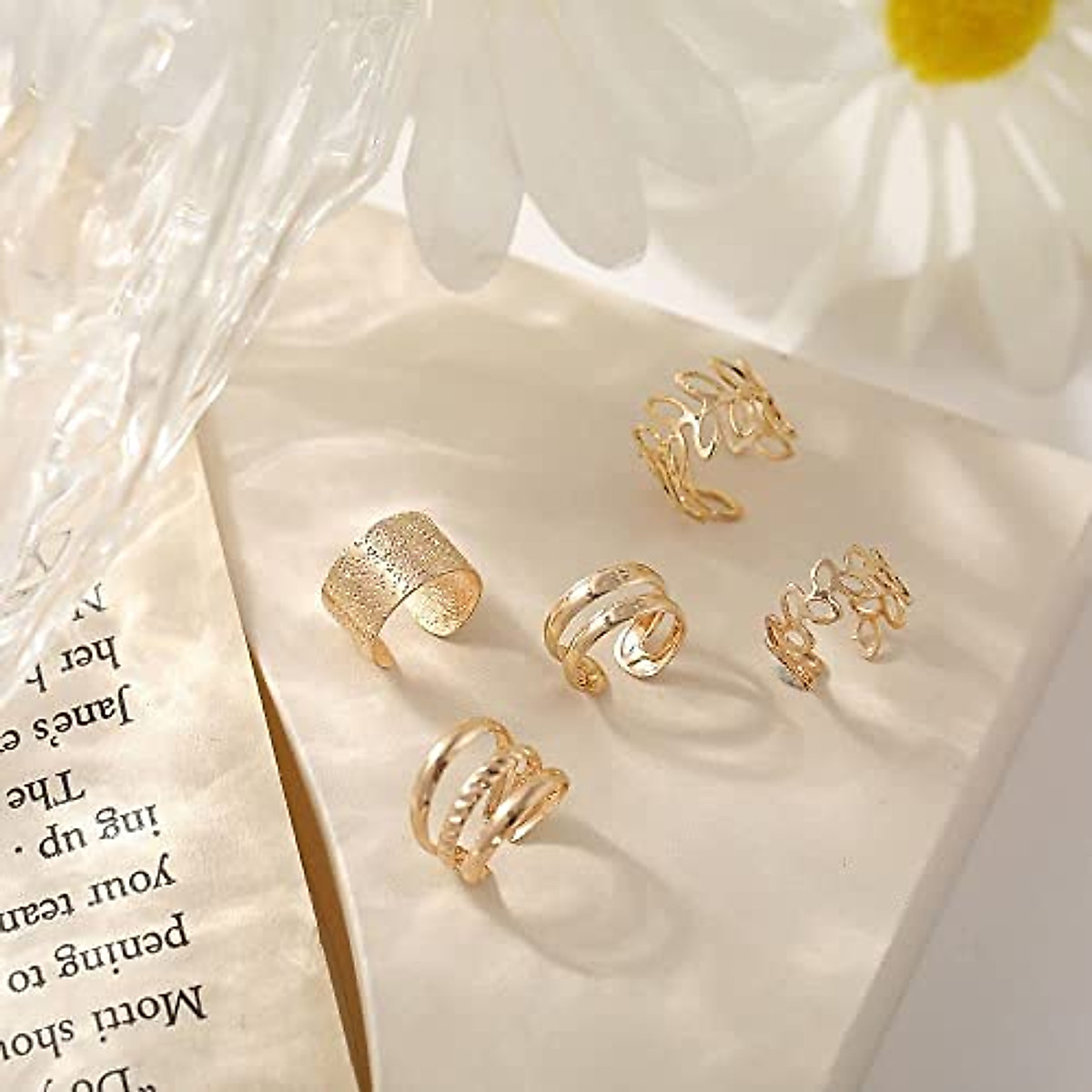 U-M 5Pcs / Set Ear Cuffs, Simple Earrings, C-Shape Ear Bone Clips, Multi-Layer Wrap Earrings, Without Pierced Earring Set, Leaves Ear Cuff(Silver) Nice Design