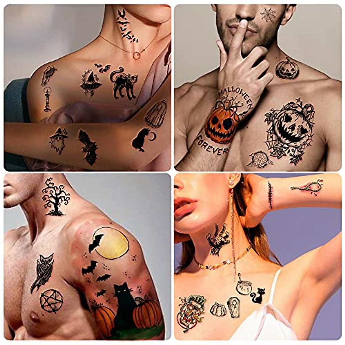 Yazhiji 40 Sheets Halloween Temporary Tattoos Pumpkin Witch Sugar Skull Tattoo Family Set Tats for Women Men Boys and Girls