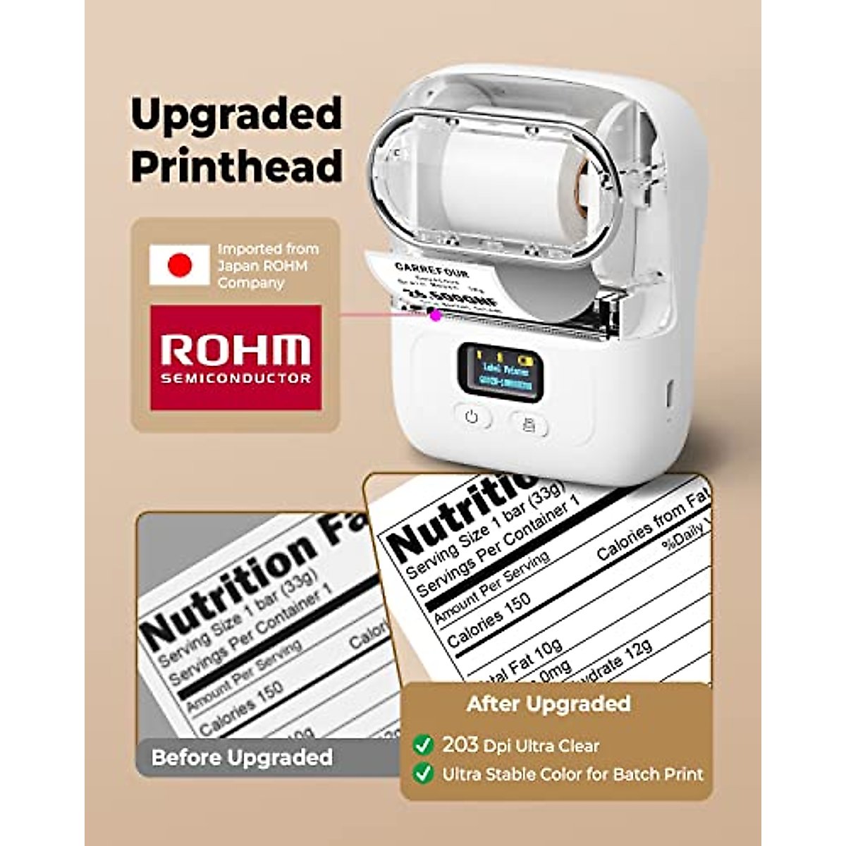 Phomemo M110 Label Printer - Bluetooth Portable Label Maker No Ink, Mini Barcode Label Printer for Retail, Address, Barcode, Home, for PC/Mac, iOS/Android with 3pack Most Used Labels, Snow White