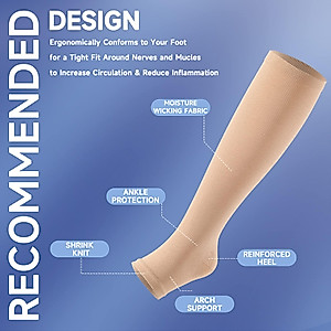 bropite Toeless Compression Socks for Women&Men-2 Pairs Open Toe Compression stocking Support 15-20mmhg Knee High Circulation
